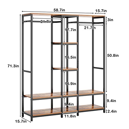 soges Garment Racks with 5 Tiers Shelves 2 Rod Clothes Rack FreeStanding Rack Organizer Storage for Hanging Clothes and Storage
