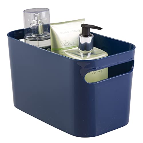 mDesign Deep Plastic Bathroom Vanity Storage Bin with Handles - Organizer for Hand Soap, Body Wash, Shampoo, Lotion, Conditioner, Hand Towel, Hair Brush, Mouthwash - 10" Long, 8 Pack - Navy Blue