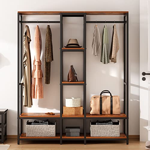 soges Garment Racks with 5 Tiers Shelves 2 Rod Clothes Rack FreeStanding Rack Organizer Storage for Hanging Clothes and Storage
