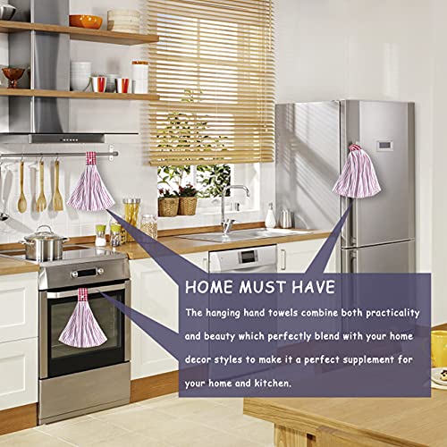 2 Pack Hanging Tie Towels, 100% Cotton Hanging Hand Towels Super Absorbent Cotton Towels for Kitchen, Red Stripe
