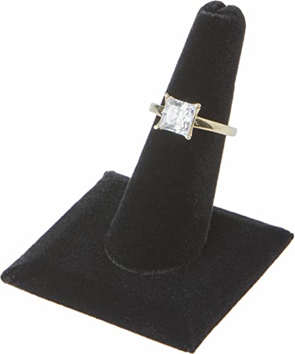 Plymor Black Velvet Ring Finger Display, Single on Square Base, 2.125" W x 2.125" D x 2.375" H