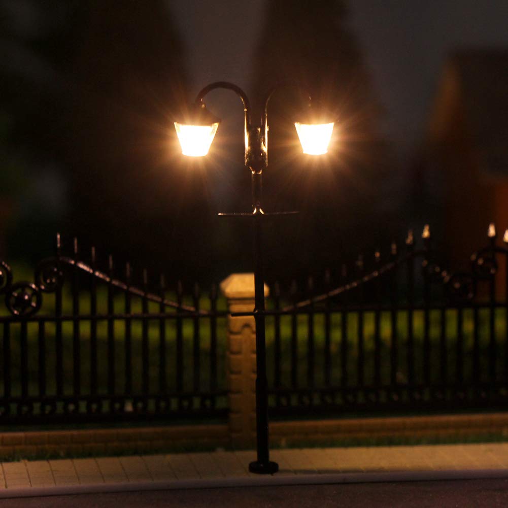 LYM59 5pcs Model Railway Street Lgiht Lamppost Lamp HO Scale 65mm or 2.56inch Two-Heads LEDs
