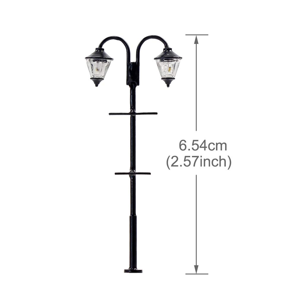 LYM59 5pcs Model Railway Street Lgiht Lamppost Lamp HO Scale 65mm or 2.56inch Two-Heads LEDs