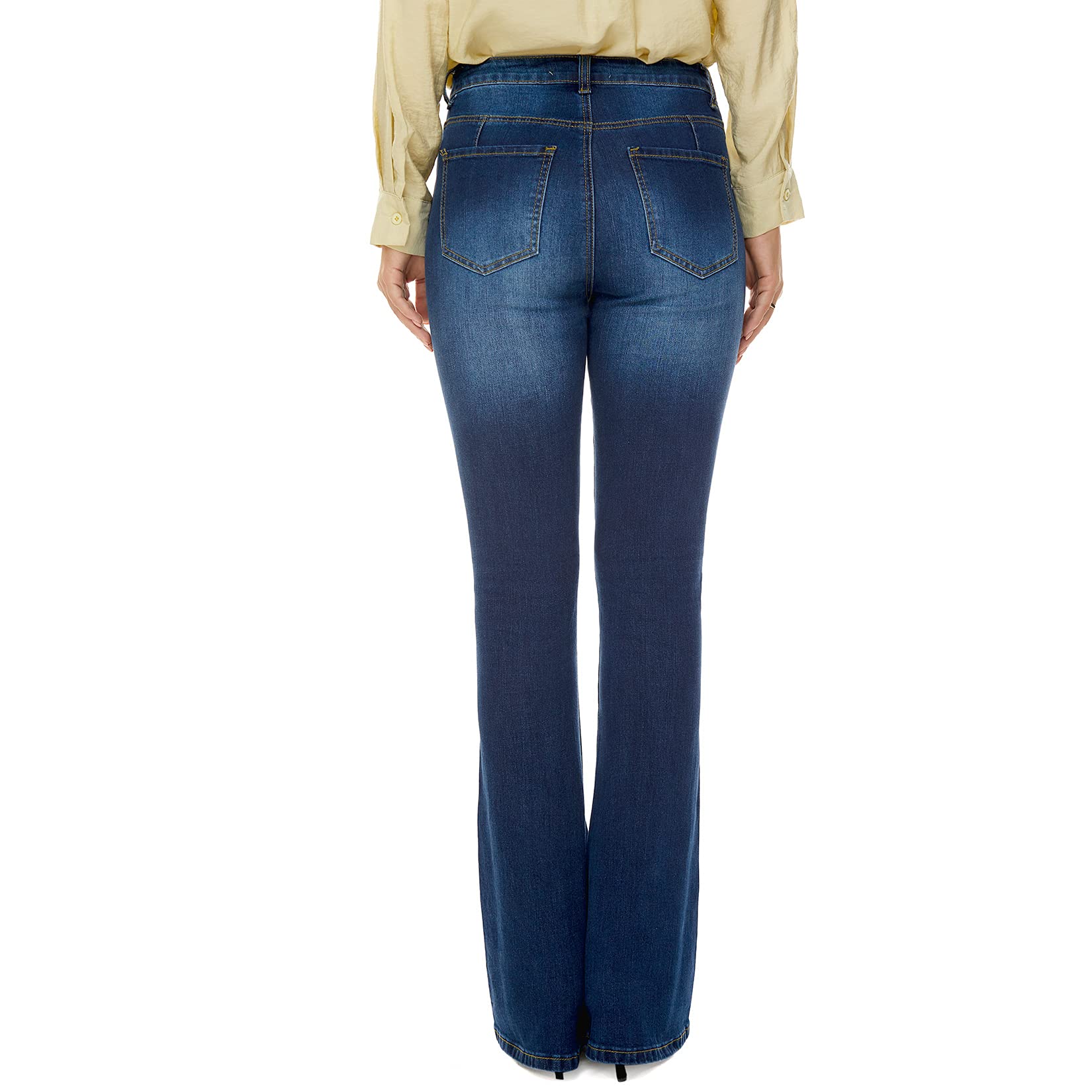 VIPONES Jeans for Curvy Women High Rise Bell Bottom Dark Blue Jeans(109,Size 8)