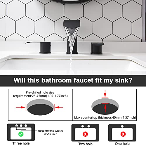 Bathroom Sink Faucet Matte Black - Bathroom Faucets for Sink 3 Hole 2-Handle 8 inch Widespread Bathroom Sink Faucet with Pop Up Drain and Faucet Supply Hoses