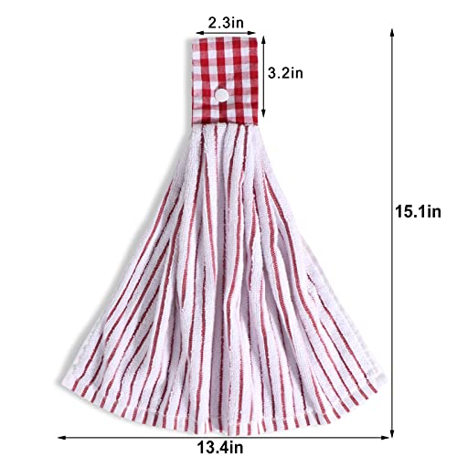 2 Pack Hanging Tie Towels, 100% Cotton Hanging Hand Towels Super Absorbent Cotton Towels for Kitchen, Red Stripe