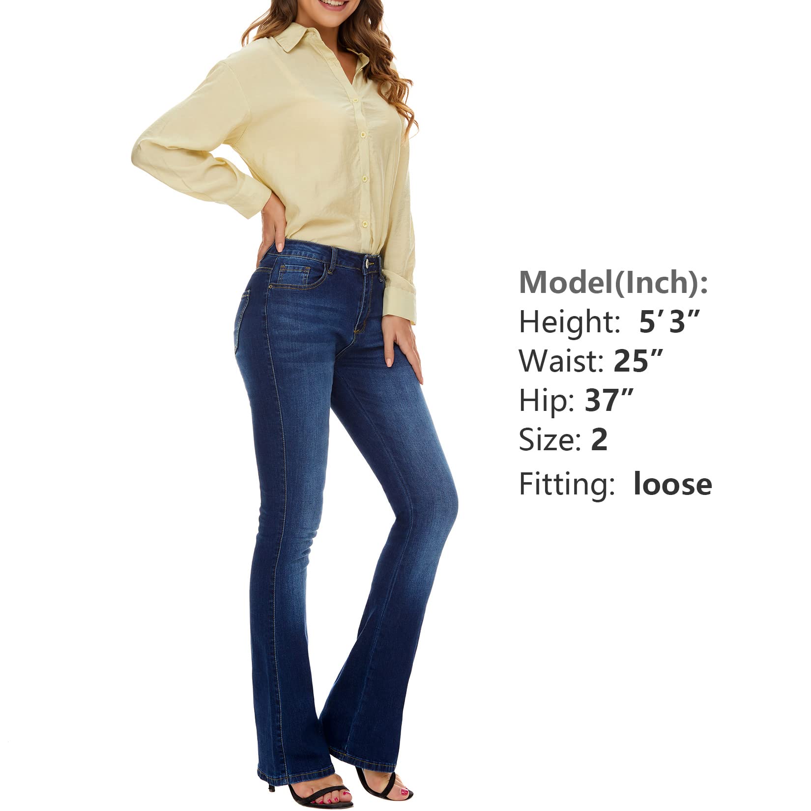VIPONES Jeans for Curvy Women High Rise Bell Bottom Dark Blue Jeans(109,Size 8)