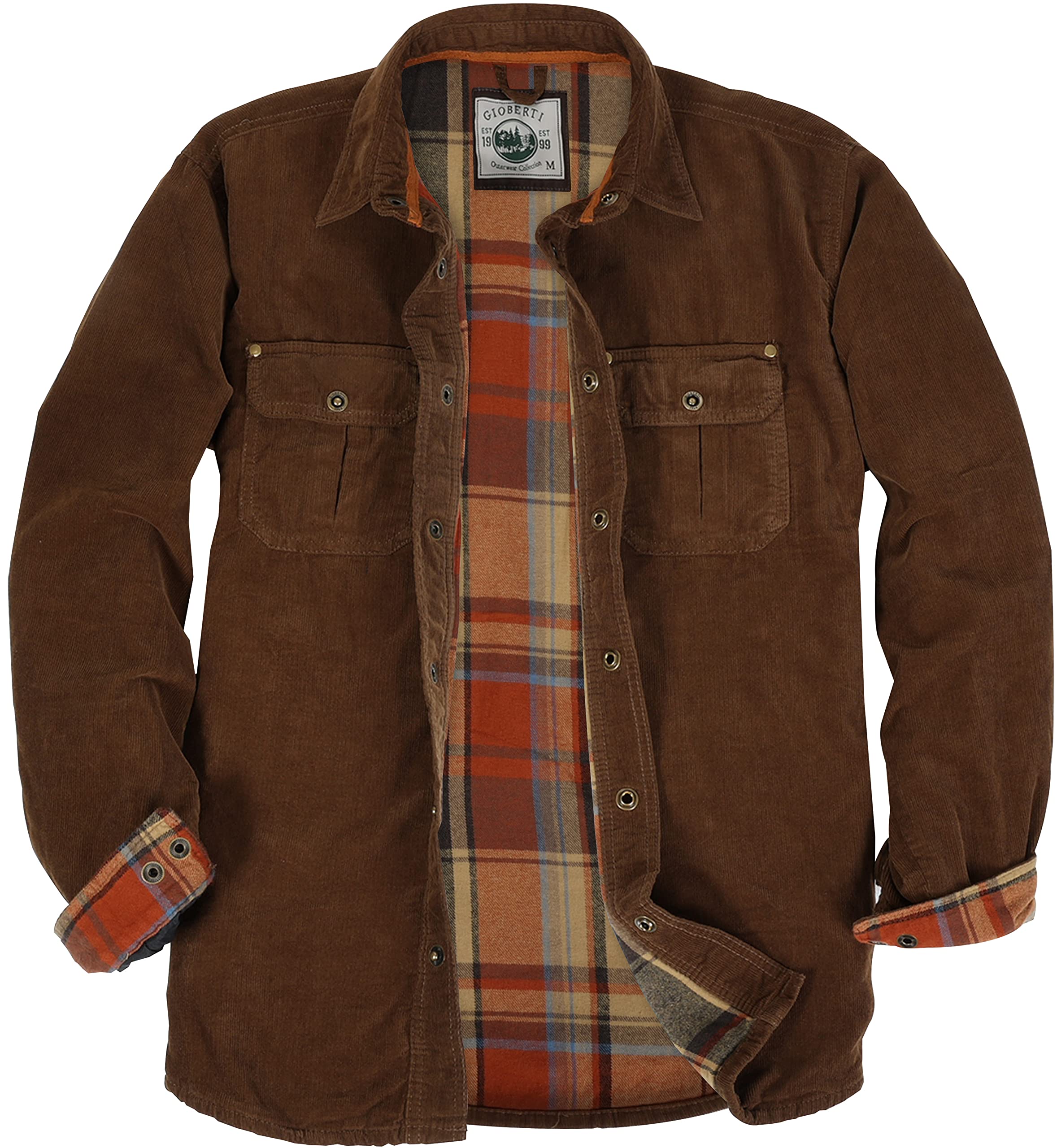 Gioberti Men's 100% Cotton Extremely Soft Corduroy Shirt Jacket with Flannel Lining, Camel, L