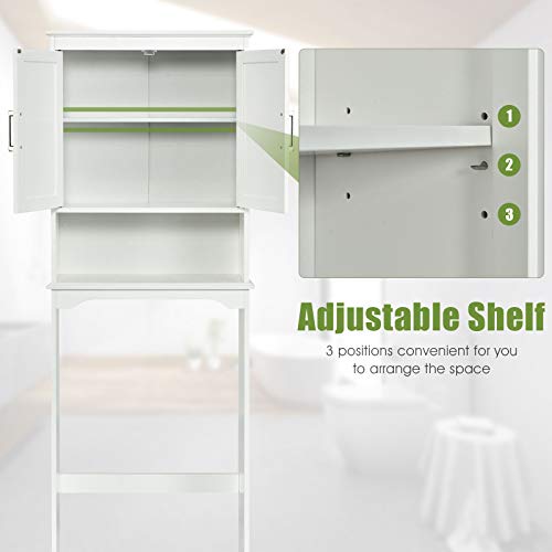 Giantex Over The Toilet Bathroom Space Saver Free Standing Toilet Rack with Adjustable Inner Shelf, Open Shelf and Double Doors 3-Shelf Bathroom Organizer, White