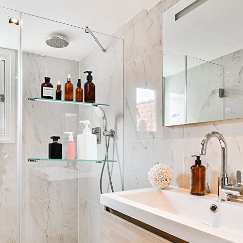 Tatuo 2 Pieces Bathroom Shelf Tempered Glass Shelf for Bathroom, 304 Stainless Steel Wall Mount Floating Glass Shelves, 15.8 Inch