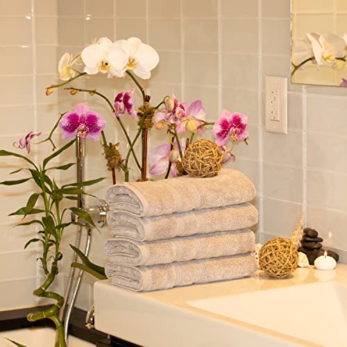 Mosobam 700 GSM Hotel Luxury Bamboo Viscose-Cotton, Hand Towels 16X30, Set of 4, Light Grey, Turkish Hand Towels, Gray