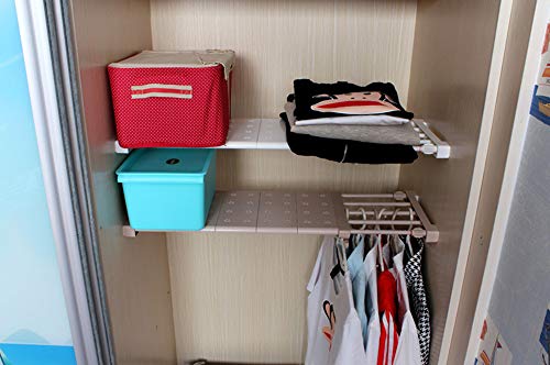 Ifever Adjustable Closet Tension Rod Shelf Expandable Organizer Divider Separator for Cabinet Wardrobe Cupboard Kitchen Bathroom (Beige, 11-15 Inch)