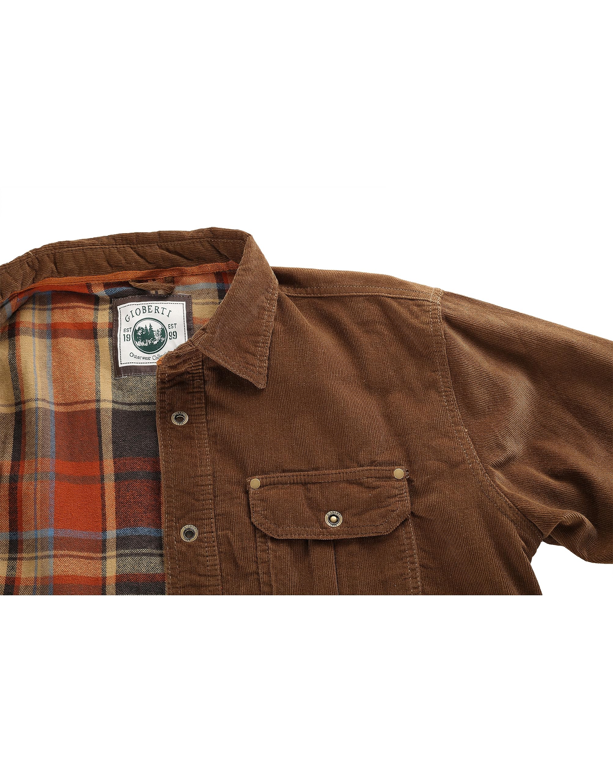 Gioberti Men's 100% Cotton Extremely Soft Corduroy Shirt Jacket with Flannel Lining, Camel, L