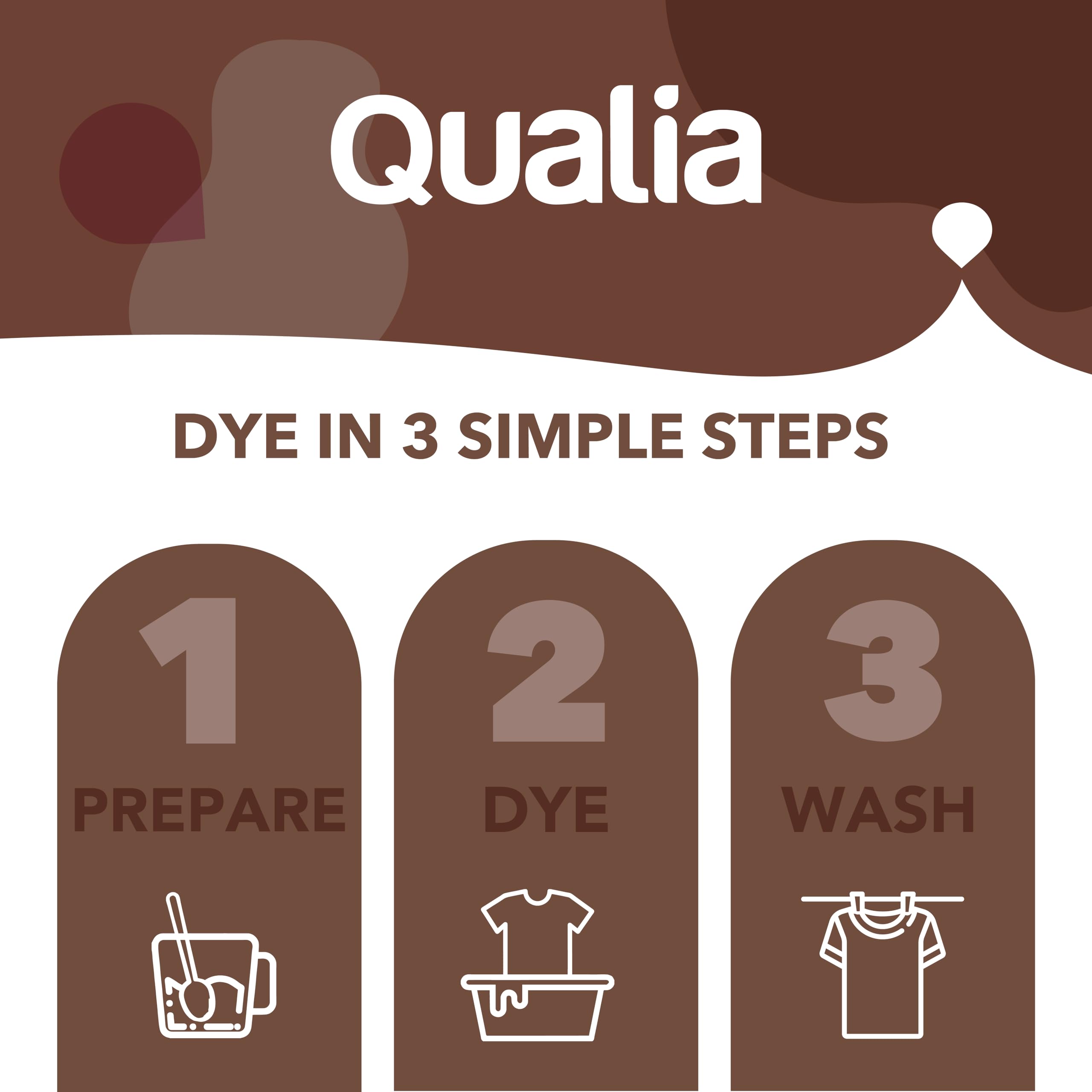 Qualia All Purpose Powder Fabric Dye, Easy to Use Dye for Natural Fabrics: Cotton, Wool, Silk, Wood, & Linen, Ultra Concentrated Colors, Brown, 3 Pack