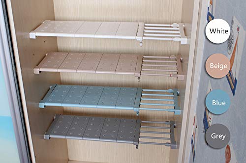 Ifever Adjustable Closet Tension Rod Shelf Expandable Organizer Divider Separator for Cabinet Wardrobe Cupboard Kitchen Bathroom (Beige, 11-15 Inch)