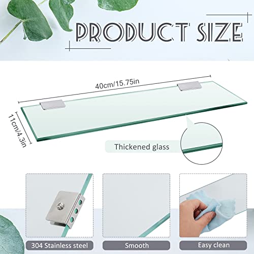 Tatuo 2 Pieces Bathroom Shelf Tempered Glass Shelf for Bathroom, 304 Stainless Steel Wall Mount Floating Glass Shelves, 15.8 Inch
