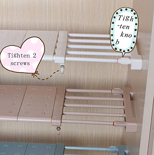 Ifever Adjustable Closet Tension Rod Shelf Expandable Organizer Divider Separator for Cabinet Wardrobe Cupboard Kitchen Bathroom (Beige, 11-15 Inch)