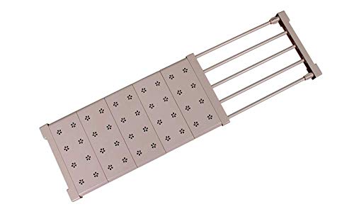 Ifever Adjustable Closet Tension Rod Shelf Expandable Organizer Divider Separator for Cabinet Wardrobe Cupboard Kitchen Bathroom (Beige, 11-15 Inch)