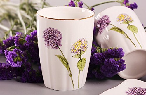 JruF Dandelion Love Ceramic 5 Piece Set Of Bathroom Accessories, Including Decorative Countertop Soap Box, Toothbrush Holder, Tumbler, Lotion Dispenser, Gift Box (Purple)
