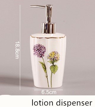 JruF Dandelion Love Ceramic 5 Piece Set Of Bathroom Accessories, Including Decorative Countertop Soap Box, Toothbrush Holder, Tumbler, Lotion Dispenser, Gift Box (Purple)
