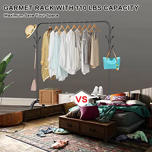 HILI Clothing Garment Rack with Wheels, Metal Clothes Stand Rack with Shoe Storage Rod, Sturdy Steel Frame Coat Rack for Indoor, Laundry, Bedroom(Black) (HY0006)