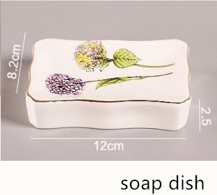 JruF Dandelion Love Ceramic 5 Piece Set Of Bathroom Accessories, Including Decorative Countertop Soap Box, Toothbrush Holder, Tumbler, Lotion Dispenser, Gift Box (Purple)