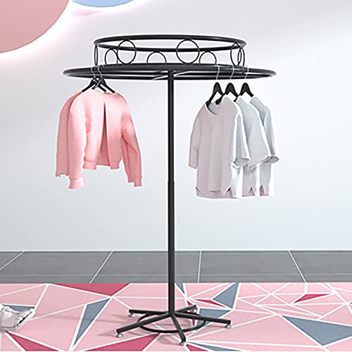QQXX Metal Clothing Rack with Round Topper,Freestanding Round Clothes Rack,Rotating Clothes Display Rack for Hanging Apparel,Height Adjustable Garment Rack with Wheels for Hanging Clothes Coats