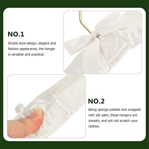 VOSAREA 3pcs Satin Padded Hangers Covered Coat Hangers Wedding Bridal Bride Hanger with Non-Slip Buttons for Strappy Dresses White