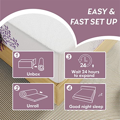 Dyonery Lavender Twin Memory Foam Mattress 8 Inch, Bed in a Box, CertiPUR-US Certified, AeroFusion Memory Foam, Made in USA, Medium, 38βx75βx8β, Purple