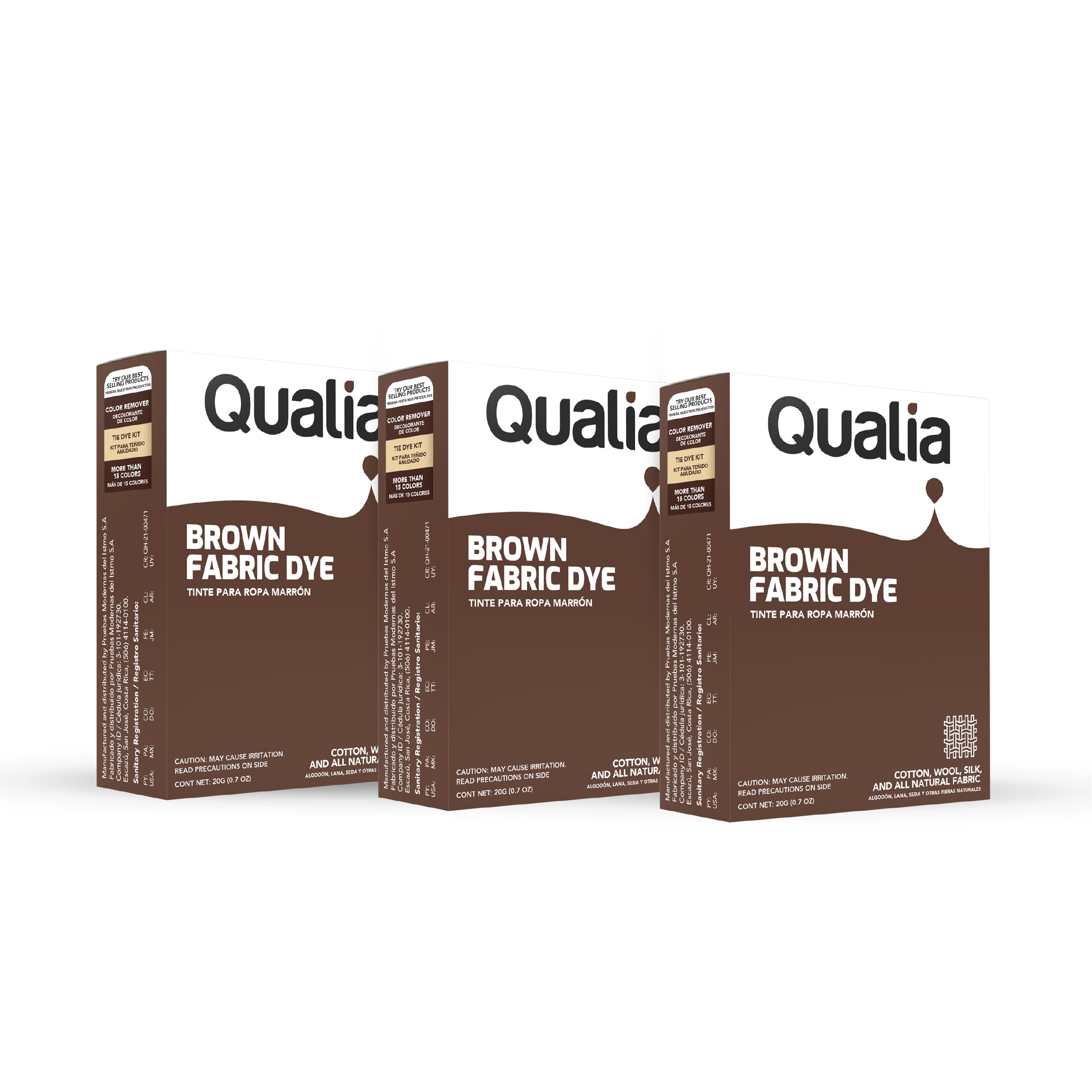 Qualia All Purpose Powder Fabric Dye, Easy to Use Dye for Natural Fabrics: Cotton, Wool, Silk, Wood, & Linen, Ultra Concentrated Colors, Brown, 3 Pack
