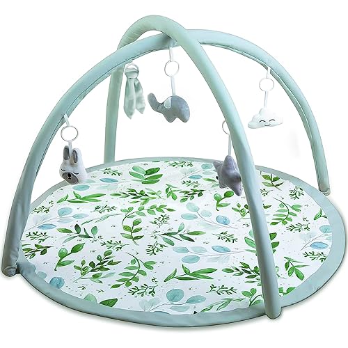Baby Gym Play Mat for Infant Baby Play Gym Playmats for Newborn Activity Gym for Toddlers with 5 Hanging Toys