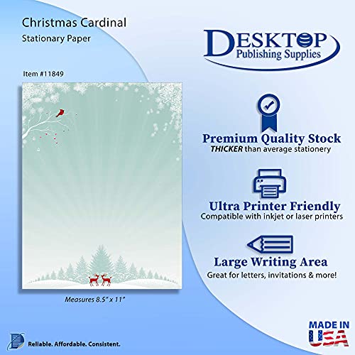 Christmas Cardinal Holiday Stationery Paper - 80 Sheets of Letterhead for Winter & Holiday Events