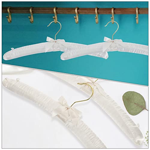 VOSAREA 3pcs Satin Padded Hangers Covered Coat Hangers Wedding Bridal Bride Hanger with Non-Slip Buttons for Strappy Dresses White