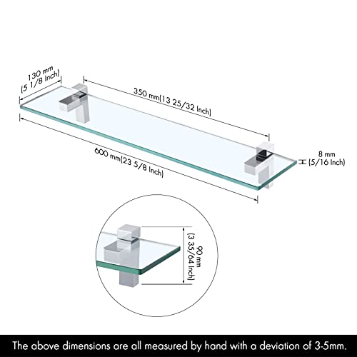 KES Bathroom Shelf 24 Inch Glass Shelf Wall Mounted Tempered Glass Shelf Polished Chrome Finish, BGS3201S60