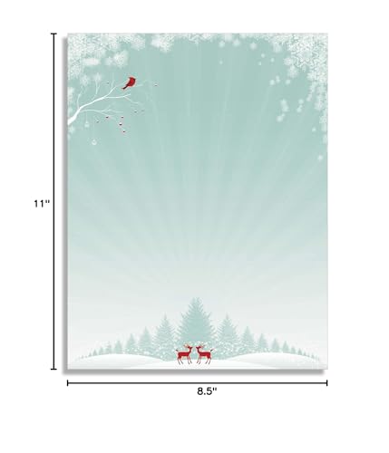 Christmas Cardinal Holiday Stationery Paper - 80 Sheets of Letterhead for Winter & Holiday Events