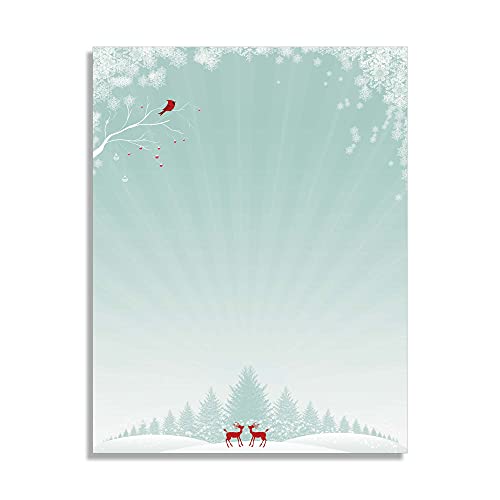 Christmas Cardinal Holiday Stationery Paper - 80 Sheets of Letterhead for Winter & Holiday Events