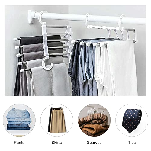 Andiker 2 Pack Pants Hangers, Multifunctional Stainless Steel Pants Rack, Folding Anti-Slip Space Saving Closet Storage Organizer Hangers for Clothes Scarf Jeans Trousers (Black)
