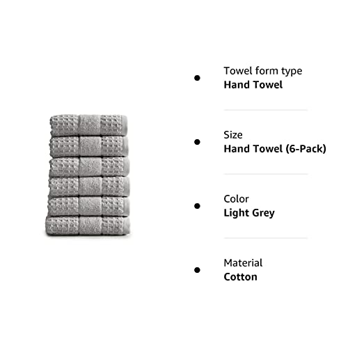 100% Cotton Super Soft Luxury Hand Towel Set | Quick-Dry and Highly Absorbent | Waffle Textured | 550 GSM | Includes 6 Hand Towels | Harper Collection (Light Grey)