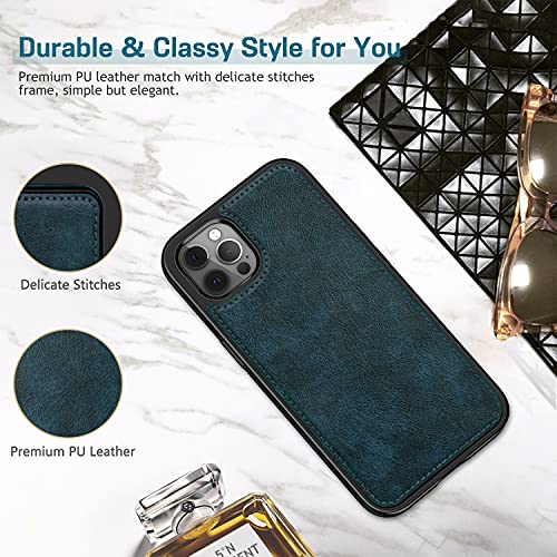LOHASIC for iPhone 13 Pro Max Case, Slim Leather Luxury Business PU Cover Non-Slip Grip Defender Bumper Shockproof Full Body Protective Phone Cases for iPhone 13 Pro Max 6.7" (2021) - Vintage Blue