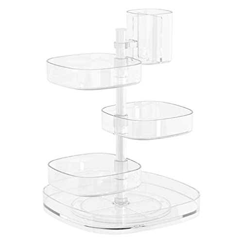 Makeup Organizer Storage Rack Adjustable Trays Large Capacity Cosmetics Holder for Countertop Vanity Bathroom Bedroom Clear Acrylic Degree Rotating Makeup Organizers Tray Drawers and Storage for