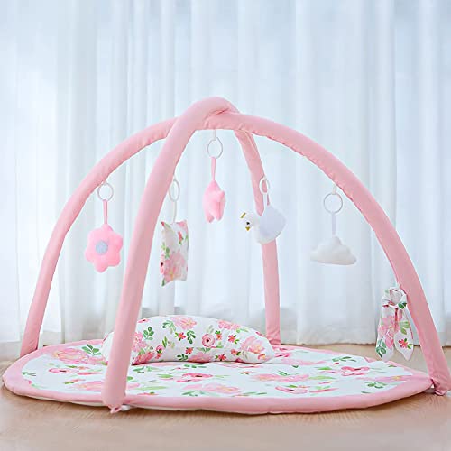 Baby Gym Infant Play Mat for Newborn Toddler Activity Gym Baby Play Gym with 5 Toys, Thicker Mat Washable