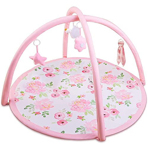 Baby Gym Infant Play Mat for Newborn Toddler Activity Gym Baby Play Gym with 5 Toys, Thicker Mat Washable
