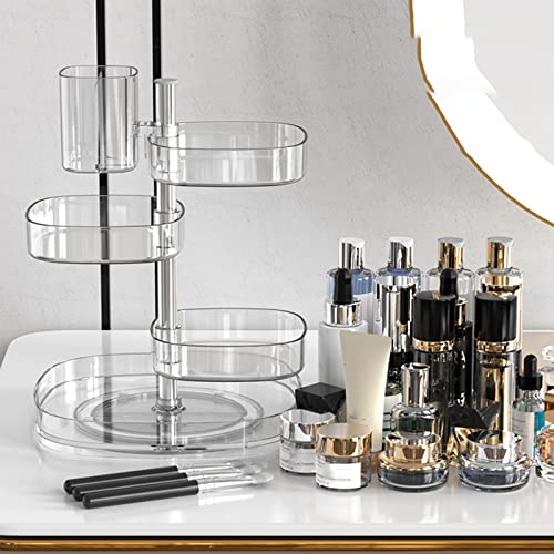 Makeup Organizer Storage Rack Adjustable Trays Large Capacity Cosmetics Holder for Countertop Vanity Bathroom Bedroom Clear Acrylic Degree Rotating Makeup Organizers Tray Drawers and Storage for