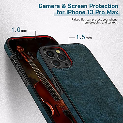 LOHASIC for iPhone 13 Pro Max Case, Slim Leather Luxury Business PU Cover Non-Slip Grip Defender Bumper Shockproof Full Body Protective Phone Cases for iPhone 13 Pro Max 6.7" (2021) - Vintage Blue