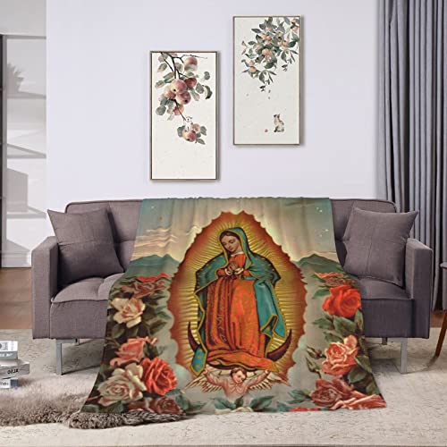 Our Lady of Guadalupe Fleece Blanket Throw Blanket, Ultra-Soft Cozy Micro Fleece Blanket for Sofa, Couch, Bed, Camping, Travel, & Car Use-All Seasons Suitable60 X50