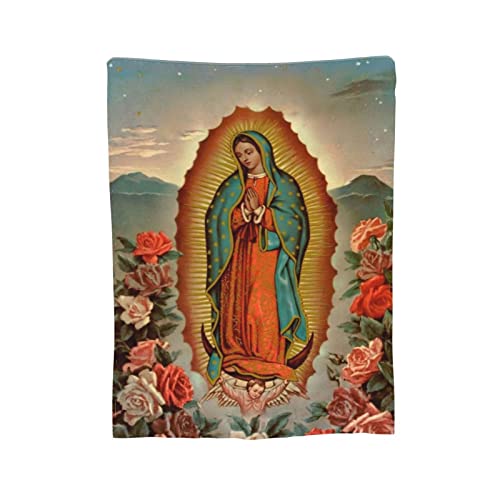 Our Lady of Guadalupe Fleece Blanket Throw Blanket, Ultra-Soft Cozy Micro Fleece Blanket for Sofa, Couch, Bed, Camping, Travel, & Car Use-All Seasons Suitable60 X50