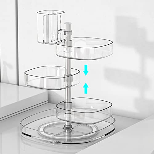 Makeup Organizer Storage Rack Adjustable Trays Large Capacity Cosmetics Holder for Countertop Vanity Bathroom Bedroom Clear Acrylic Degree Rotating Makeup Organizers Tray Drawers and Storage for