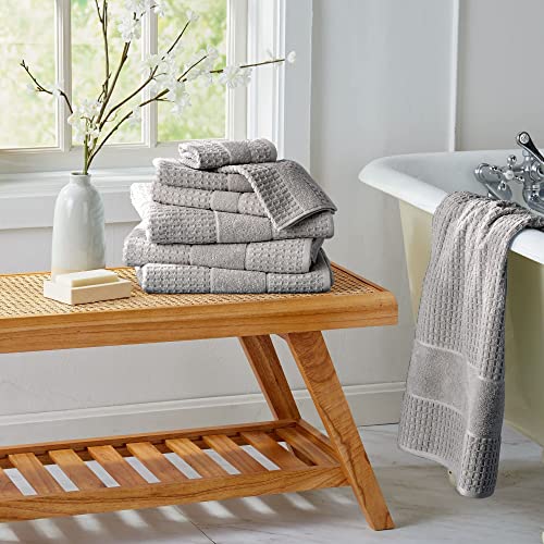 100% Cotton Super Soft Luxury Hand Towel Set | Quick-Dry and Highly Absorbent | Waffle Textured | 550 GSM | Includes 6 Hand Towels | Harper Collection (Light Grey)