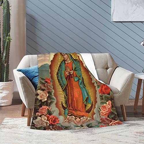 Our Lady of Guadalupe Fleece Blanket Throw Blanket, Ultra-Soft Cozy Micro Fleece Blanket for Sofa, Couch, Bed, Camping, Travel, & Car Use-All Seasons Suitable60 X50