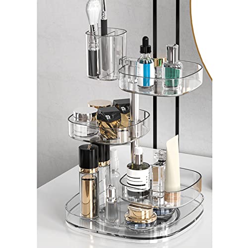 Makeup Organizer Storage Rack Adjustable Trays Large Capacity Cosmetics Holder for Countertop Vanity Bathroom Bedroom Clear Acrylic Degree Rotating Makeup Organizers Tray Drawers and Storage for
